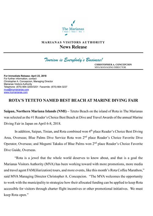 PR Rota's Teteto Named Best Beach at Marine Diving Fair ...